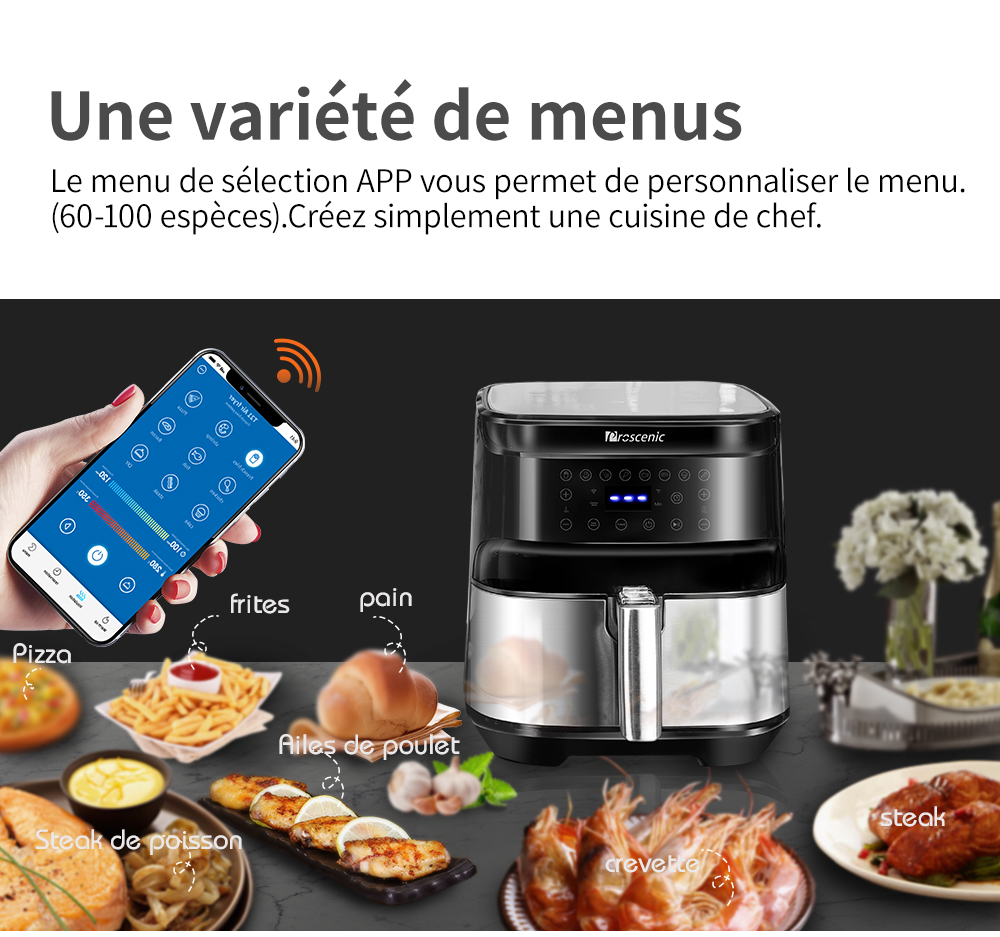 -40€ sur Proscenic Friteuse Electrique à air Chaud sans Huile 5.5L avec Ecran Tactile 8 ...