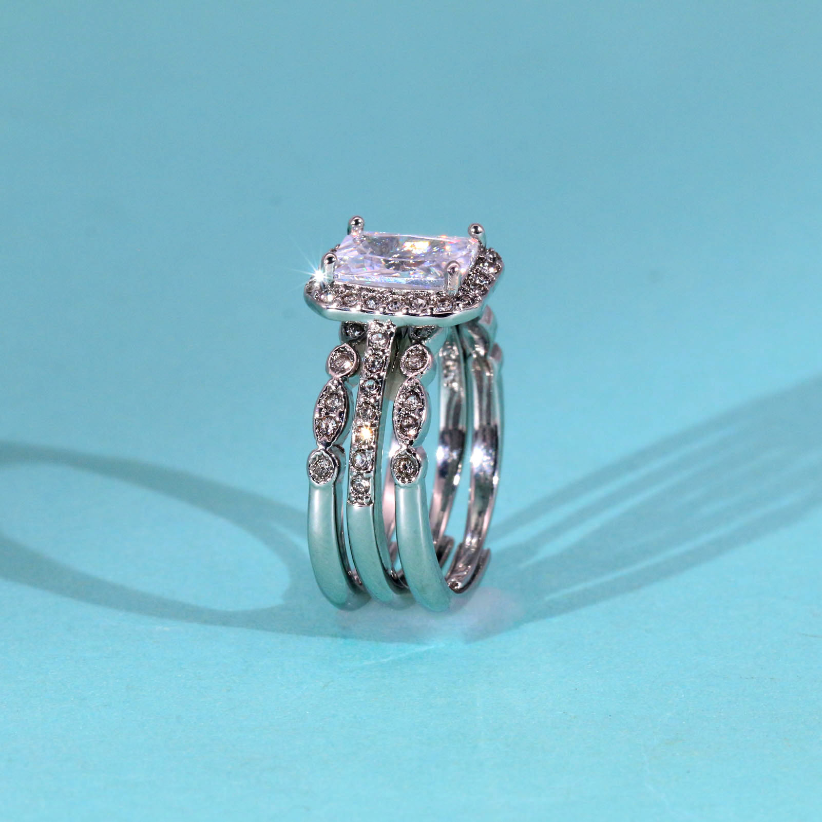 Ringheart Couple Rings 4pcs Matching Rings 1ct AAA CZ White Gold Plated Women Wedding Ring Sets ...