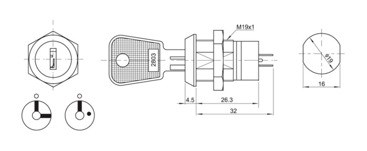 Metal 4 Pins ON-OFF A Series 2Position Electronic Lock Key Switch Key ...