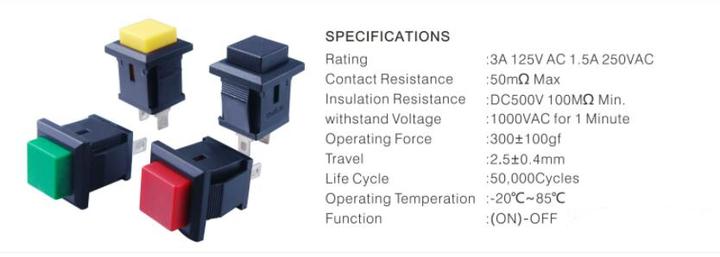 50Pcs Red PB04 14 X 14mm Square 2Pin Momentary 1NO SPST Mini Push ...